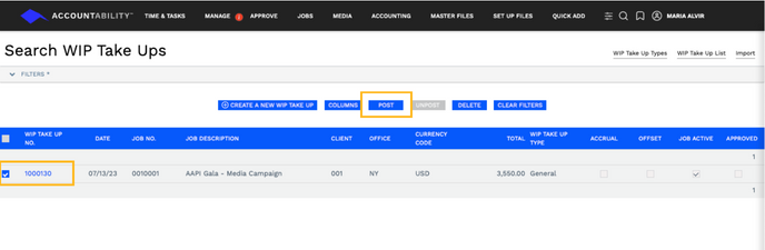 How to post and unpost WIP Takeups